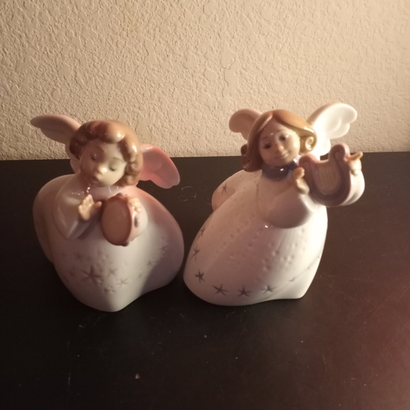 Lladro | Art | Gorgeous Vtg Lladro Angels With Tambourine Harp 5 ...